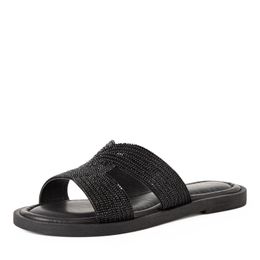 Pantolette Tamaris, Damen, Gr. 40, schwarz, Ziegenleder, Glitzer, unifarben, Schuhe Pantolette, Sommerschuh, Schlupfschuh, Flats mit Schmucksteine