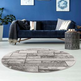 Teppich Carpet City "Noa 9250" Gr. 9, grau, H:11mm &Oslash;:120cm, Kunstfaser, Teppiche, Teppich, Stein Optik, Kurzflor, Modern, Weicher For, Pflegeleicht