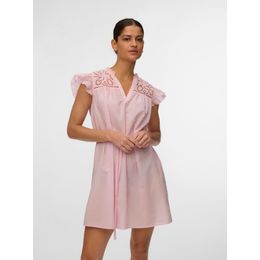 V&eacute;ro Moda Minikleid VERO MODA "VMLINE SS SHORT DRESS WVN NOOS", Damen, Gr. L, N-Gr, rosa (parfait pink), Web, Obermaterial: 100% Baumwolle, unifarben, kurz, V-Ausschnitt, Kleider Minikleid, Baumwolle