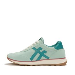 Keilsneaker fitflop "RETRO-Q FF FABRIC/SUEDE SNEAKERS", Damen, Gr. 37, mint, Leder, Nylon, Veloursleder, Schuhe, Schn&uuml;rschuh, Freizeitschuh, Halbschuh mit Kontrastbesatz