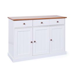 Inter Link FSC Sideboard Westerland 3 T&uuml;ren und Schubladen Kiefer Massivholz weiss und sepia, braun lackiert