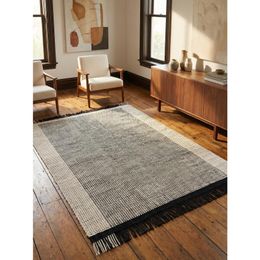KADIMA DESIGN Wollteppich handgewebt mit Fransen PISA, geometrisch, Schwarz-Wei&szlig;, 200 x 290 cm