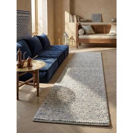 Teppich-L&auml;ufer Flachgewebe MEDWAY Noppen-Struktur Wollanteil 60x230 cm Blau Flurl&auml;ufer K&uuml;chenl&auml;ufer zeitlos skandinavisch KADIMA DESIGN