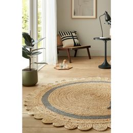 Jute-Teppich geometrisch Braun-Grau &Oslash;160 cm - PLYM KADIMA DESIGN