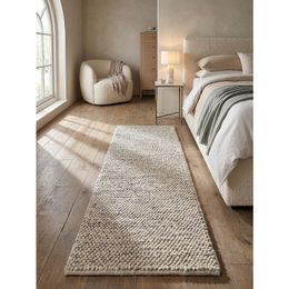 Teppich-L&auml;ufer Flachgewebe MEDWAY Noppen-Struktur Wollanteil 60x230 cm Beige Flurl&auml;ufer K&uuml;chenl&auml;ufer modern zeitlos wohnlich KADIMA DESIGN