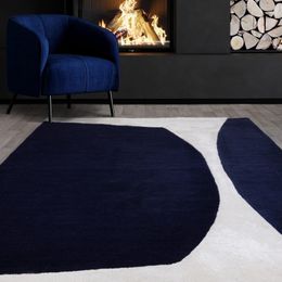 KADIMA DESIGN Wollteppich HULL-Tickton, abstrakt, Dunkelblau, 120 x 170 cm