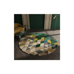 Wollteppich geometrisch Gr&uuml;n-Bunt &Oslash;160 cm - DERWENT KADIMA DESIGN