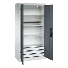 C+P Akkuladeschrank Acurado, abschlie&szlig;bar, mit Inneneinrichtung, B 930 x T 500 x H 1950 mm, Stahl, anthrazitgrau RAL 7016/lichtgrau RAL 7035