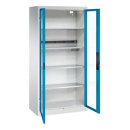 C+P Akkuladeschrank Acurado, abschlie&szlig;bar, mit Inneneinrichtung, B 930 x T 500 x H 1950 mm, Stahl, lichtblau RAL 5012/lichtgrau RAL 7035