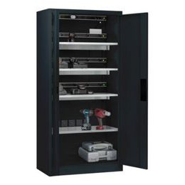 C+P Akkuladeschrank Acurado, abschlie&szlig;bar, mit L&uuml;ftung + Inneneinrichtung, B 930 x T 500 x H 1950 mm, Stahl, anthrazitgrau RAL 7016/anthrazitgrau RAL 7016
