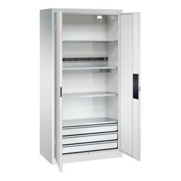 C+P Akkuladeschrank Acurado, abschlie&szlig;bar, mit Inneneinrichtung, B 930 x T 500 x H 1950 mm, Stahl, lichtgrau RAL 7035/lichtgrau RAL 7035