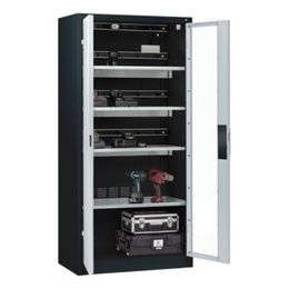 C+P Akkuladeschrank Acurado, abschlie&szlig;bar, mit L&uuml;ftung + Inneneinrichtung, B 930 x T 500 x H 1950 mm, Stahl, lichtgrau RAL 7035/anthrazitgrau RAL 7016
