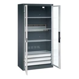 C+P Akkuladeschrank Acurado, abschlie&szlig;bar, mit Inneneinrichtung, B 930 x T 500 x H 1950 mm, Stahl, lichtgrau RAL 7035/anthrazitgrau RAL 7016