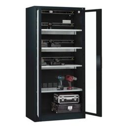 C+P Akkuladeschrank Acurado, abschlie&szlig;bar, mit L&uuml;ftung + Inneneinrichtung, B 930 x T 500 x H 1950 mm, Stahl, anthrazitgrau RAL 7016/anthrazitgrau RAL 7016