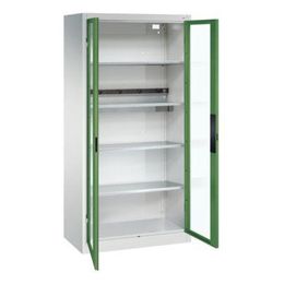 C+P Akkuladeschrank Acurado, abschlie&szlig;bar, mit Inneneinrichtung, B 930 x T 500 x H 1950 mm, Stahl, resedagr&uuml;n RAL 6011/lichtgrau RAL 7035