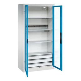 C+P Akkuladeschrank Acurado, abschlie&szlig;bar, mit Inneneinrichtung, B 930 x T 500 x H 1950 mm, Stahl, lichtblau RAL 5012/lichtgrau RAL 7035