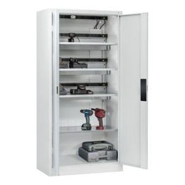 C+P Akkuladeschrank Acurado, abschlie&szlig;bar, mit L&uuml;ftung + Inneneinrichtung, B 930 x T 500 x H 1950 mm, Stahl, lichtgrau RAL 7035/lichtgrau RAL 7035