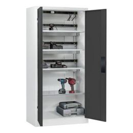 C+P Akkuladeschrank Acurado, abschlie&szlig;bar, mit L&uuml;ftung + Inneneinrichtung, B 930 x T 500 x H 1950 mm, Stahl, anthrazitgrau RAL 7016/lichtgrau RAL 7035