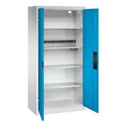 C+P Akkuladeschrank Acurado, abschlie&szlig;bar, mit Inneneinrichtung, B 930 x T 500 x H 1950 mm, Stahl, lichtblau RAL 5012/lichtgrau RAL 7035