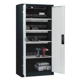 C+P Akkuladeschrank Acurado, abschlie&szlig;bar, mit L&uuml;ftung + Inneneinrichtung, B 930 x T 500 x H 1950 mm, Stahl, lichtgrau RAL 7035/anthrazitgrau RAL 7016
