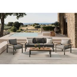 Ambia Garden Loungegarnitur, Schwarz, Akazie, Holz, Metall, Textil, Akazie, vollmassiv, 191 cm, Loungem&ouml;bel, Gartenlounge-Sets