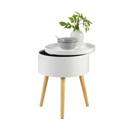CARRYHOME Beistelltisch, Natur, Wei&szlig;, Holz, Holzwerkstoff, Pinie, teilmassiv, rund, rund, 38x48.5x38 cm, Stauraum, Wohnzimmer, Wohnzimmertische, Beistelltische