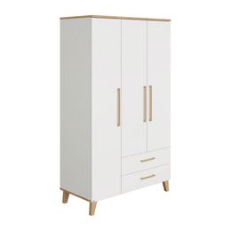 Paidi Babykleiderschrank Oscar, Wei&szlig;, Eiche, Holz, Holzwerkstoff, Eiche, massiv, 6 F&auml;cher, 2 Schublade(n) Schubladen, 123.5x206x55.9 cm, Blauer Engel, Goldenes M, Babym&ouml;bel, Babykleiderschrank