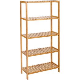 Badezimmerregal, Natur, Holz, Bambus, vollmassiv, 5 F&auml;cher, 60x130x26 cm, Badezimmer, Badezimmerregale, Badregale