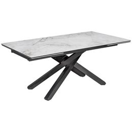 Novel Esstisch, Schwarz, Wei&szlig;, Metall, Glas, Keramik, rechteckig, Flachrohr, 98x76x180-280 cm, ausziehbar, Esszimmer, Tische, Esstische, Glastische