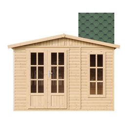 GARTENHAUS HOLZ 6 m2 - H232 x 332 x 222 cm - Ger&auml;tehaus Holz Garten-Studio M334FB+H334FBGREEN