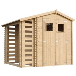 HOLZHAUS GARTENHAUS Mit Brennholzschuppen M386 - B272xL206xH218 cm/ 3,53 + 0,97 m2