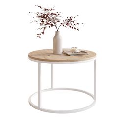 COUCHTISCH 60 cm rund Eiche Artisan, Wei&szlig; Gestell