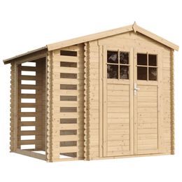HOLZHAUS GARTENHAUS mit Brennholzschuppen -Hochwertige abschlie&szlig;bare T&uuml;r - 3,53 + 0,97 m2 - M386F