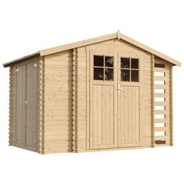 HOLZHAUS GARTENHAUS mit Brennholzschuppen M389F+M389G - mit impr&auml;gniertem Boden- 3,53 + 0,97 + 0,97 m2