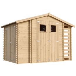 HOLZHAUS GARTENHAUS mit Brennholzschuppen M389+M389G - mit impr&auml;gniertem Boden- 3,53 + 0,97 + 0,97 m2