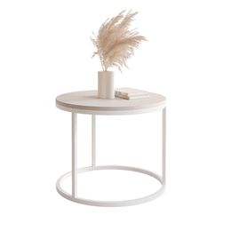 COUCHTISCH 50 cm rund Kaschmir, Wei&szlig; Gestell