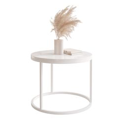 COUCHTISCH 50 cm rund Wei&szlig; Hochglanz, Wei&szlig; Gestell