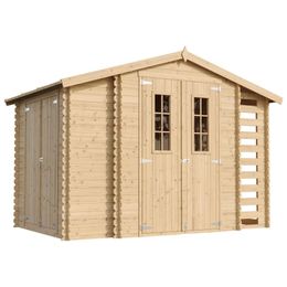 HOLZHAUS GARTENHAUS mit Brennholzschuppen M389C - B328xL206xH218 cm/ 3,53 + 0,97 + 0,97 m2