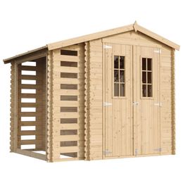 GARTENHAUS HOLZ Mit Brennholzschuppen M386C+M386G - mit impr&auml;gniertem Boden- 3,53 + 0,97 m2