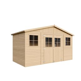 HOLZ-GARTENHAUS MIT IMPR&Auml;GNIERTEM BODEN - H246 x 418 x 220 cm/ 8 m&sup2; - M332+332G