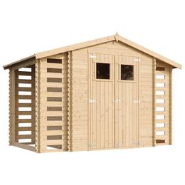HOLZHAUS GARTENHAUS mit Brennholzschuppen M391+M391G - mit impr&auml;gniertem Boden- 3,53 + 0,97 + 0,97 m2