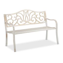 Relaxdays Gartenbank, Wei&szlig;, Metall, 127.5x90x63 cm, Gartenm&ouml;bel, Gartenb&auml;nke