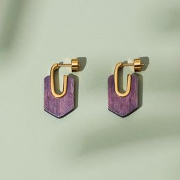 Holzkern Ohrringe Damen Gold und Amaranth