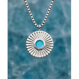 Holzkern Halsketten Damen Silber und Aquamarin