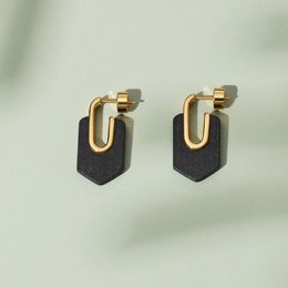 Holzkern Ohrringe Damen Gold und Walnuss