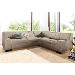 Ecksofa DOMO collection "Norma, moderne Armlehnen, zeitlos und elegant, Breite 247cm, L-Form", beige, B:247cm H:74cm T:212cm, Microfaser PRIMABELLE (100% Polyester);Kunstleder SOFTLUX;Struktur (90% Polyester, 10% Polyacryl);NaturLEDER (echtes Rindsleder), Sofas, Ecksofa, wahlweise mit Bettfunktion