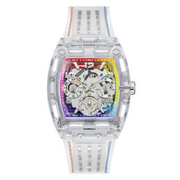 Multifunktionsuhr Guess "PHOENIX", bunt (transparent, bunt), Armbanduhren, Herren, Quarzuhr, Armbanduhr, Herrenuhr, Silikonarmband, analog, Wochentag