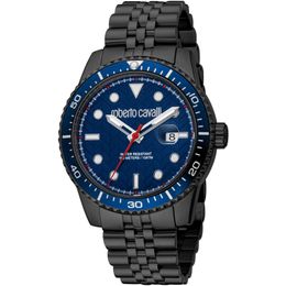 Quarzuhr Roberto Cavalli "Uomo Trend II", schwarz (schwarz, dunkelblau), Armbanduhren, Herren, Quarzuhr, Armbanduhr, Herrenuhr, Edelstahlarmband, analog, Tag