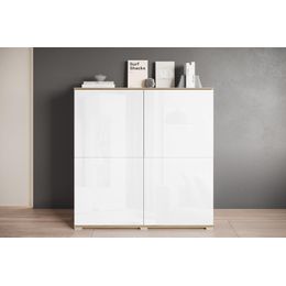 Highboard OTTO HOME "Kenia, moderne grifflose Hochkommode mit 4 T&uuml;ren, Breite 120 cm", wei&szlig; (eichefarbe votan, wei&szlig; hochglanz), B:120cm H:125cm T:39,5cm, Sideboards, Highboard, Push-to-Open-Fronten, h&ouml;henverstellbaren Einlegeb&ouml;den