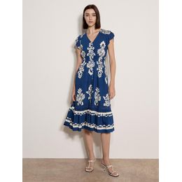 Midikleid Apricot "Midikleid", Damen, Gr. L (40), N-Gr, blau, Obermaterial: 87% Viskose CV. 13% Nylon NY., V-Ausschnitt, Fl&uuml;gel&auml;rmel, Kleider Midikleid, mit Stickerei